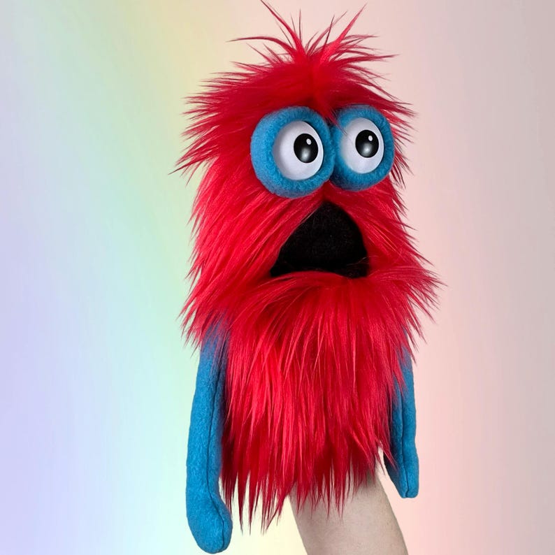 Meep Monster Puppet Hand Puppet / Hand and Rod Puppet Red Fur - Etsy