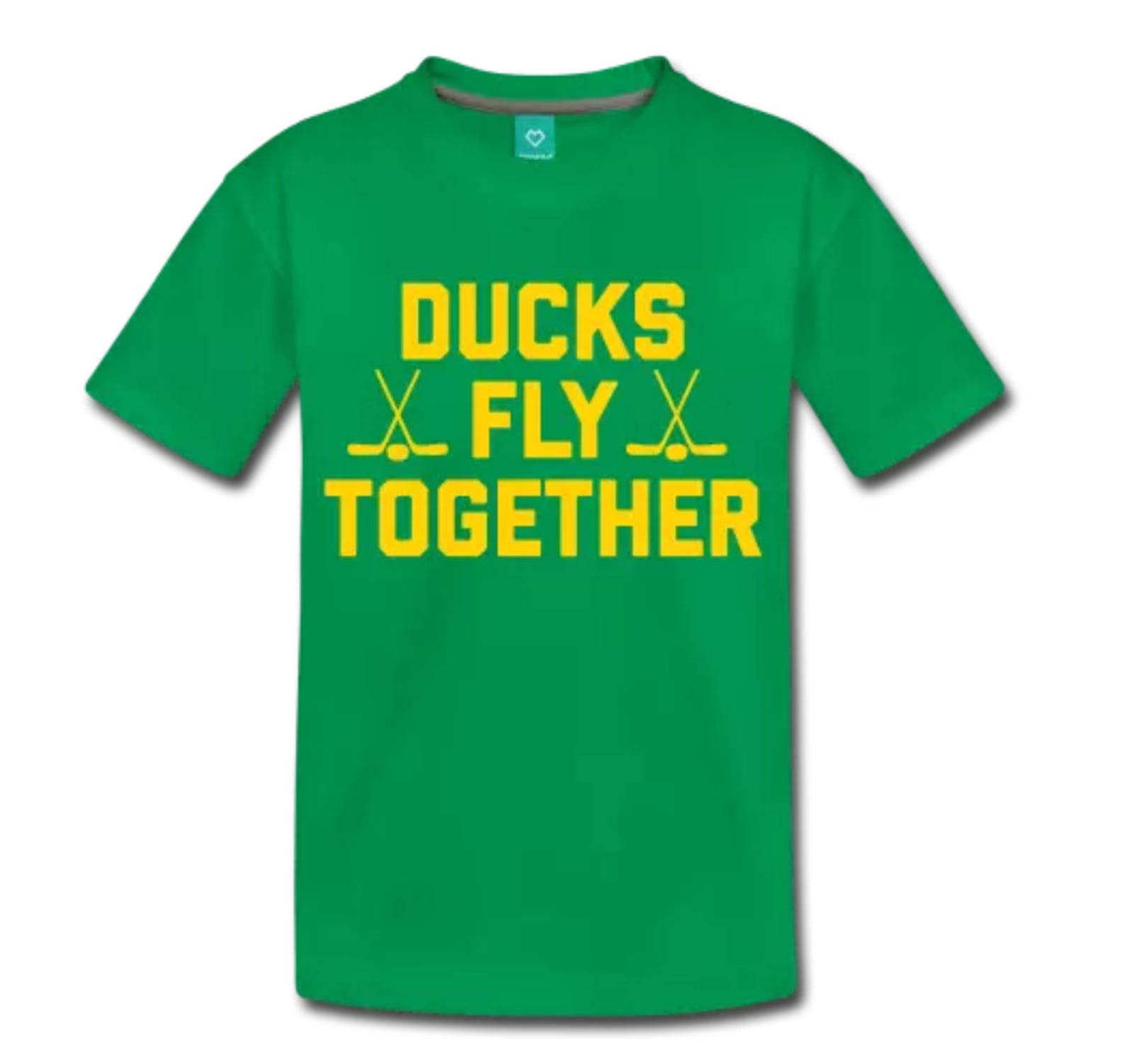 Ducks Fly Together Children's T-shirt Design - Green Shirt With Gold ...