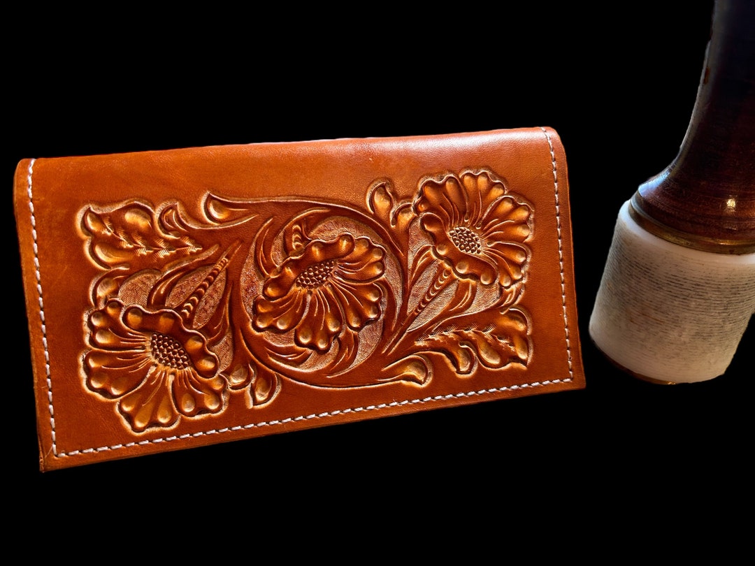 Beautiful Hand Carved and Tooled Leather Checkbook Cover. - Etsy