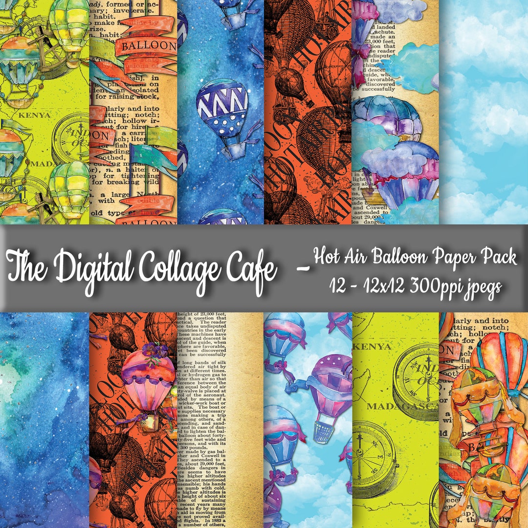 Hot Air Balloon Digital Paper Pack, Travel Digital Paper Pack, Cloud ...
