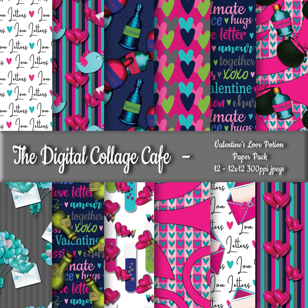 Valentine's Day Digital Paper Pack, Love Potion Digital Paper Pack ...