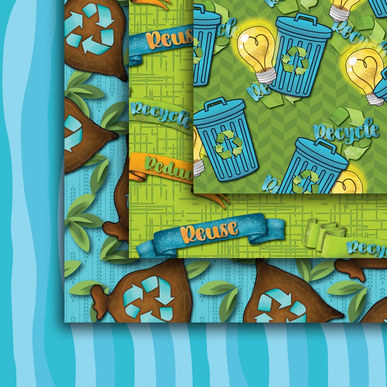 Earth Day Seamless Digital Paper Pack Recycle Papers Eco - Etsy