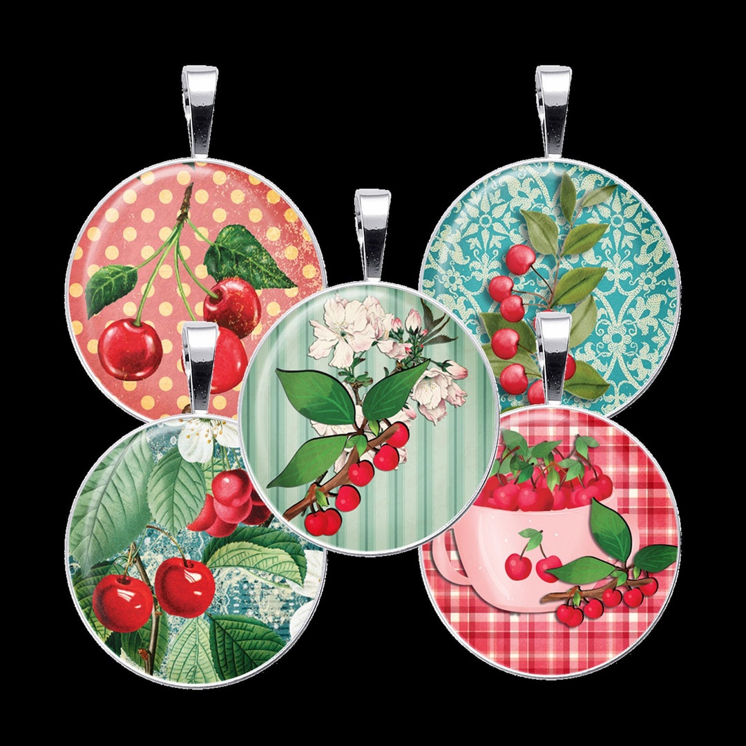 Cherries Digital Collage Sheet, Cherry Bottle Cap Collage, Fruit ...