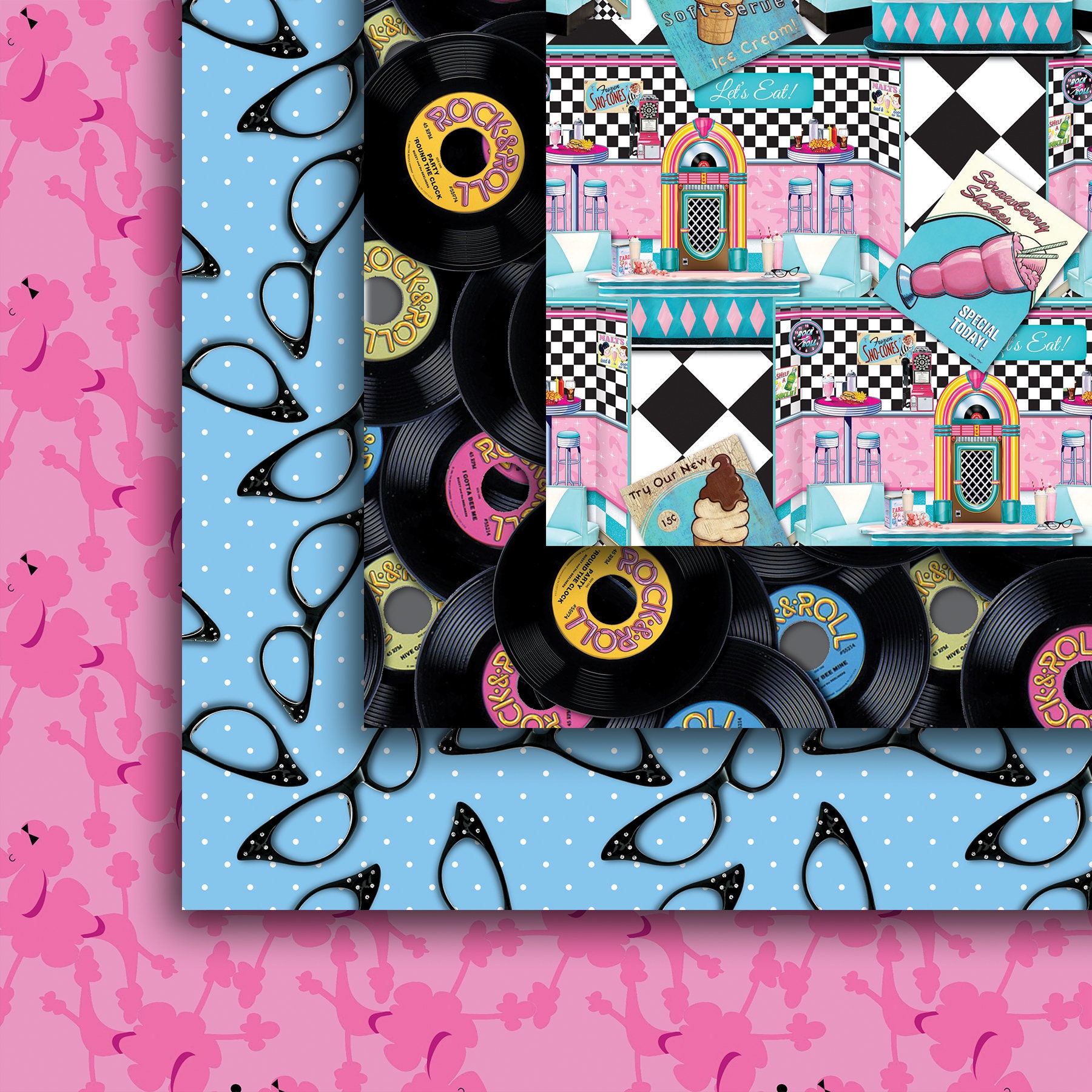 Fifties Seamless Digital Paper Pack Scrapbook Paper, 50s Digital Paper ...