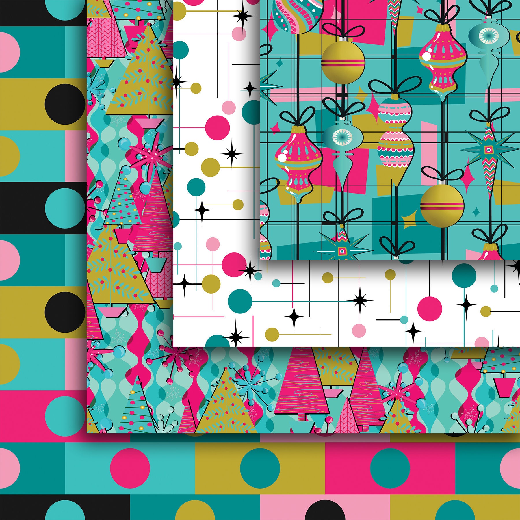 Mid Century Modern Christmas Seamless Digital Paper Pack | Etsy