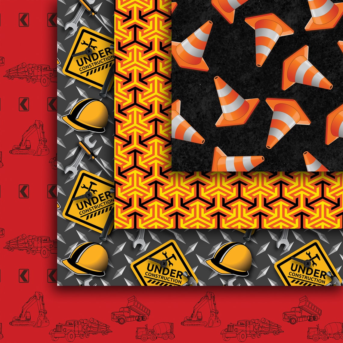 Construction Seamless Digital Paper Pack Trucks Digital Paper - Etsy
