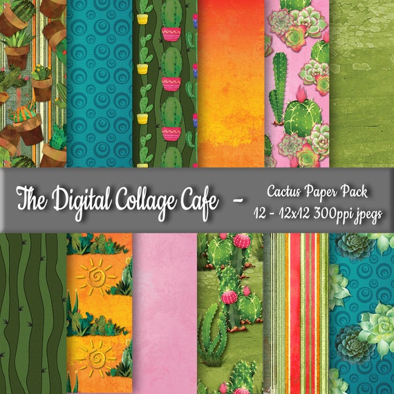 Cactus Digital Paper Pack Succulent Digital Paper Pack | Etsy