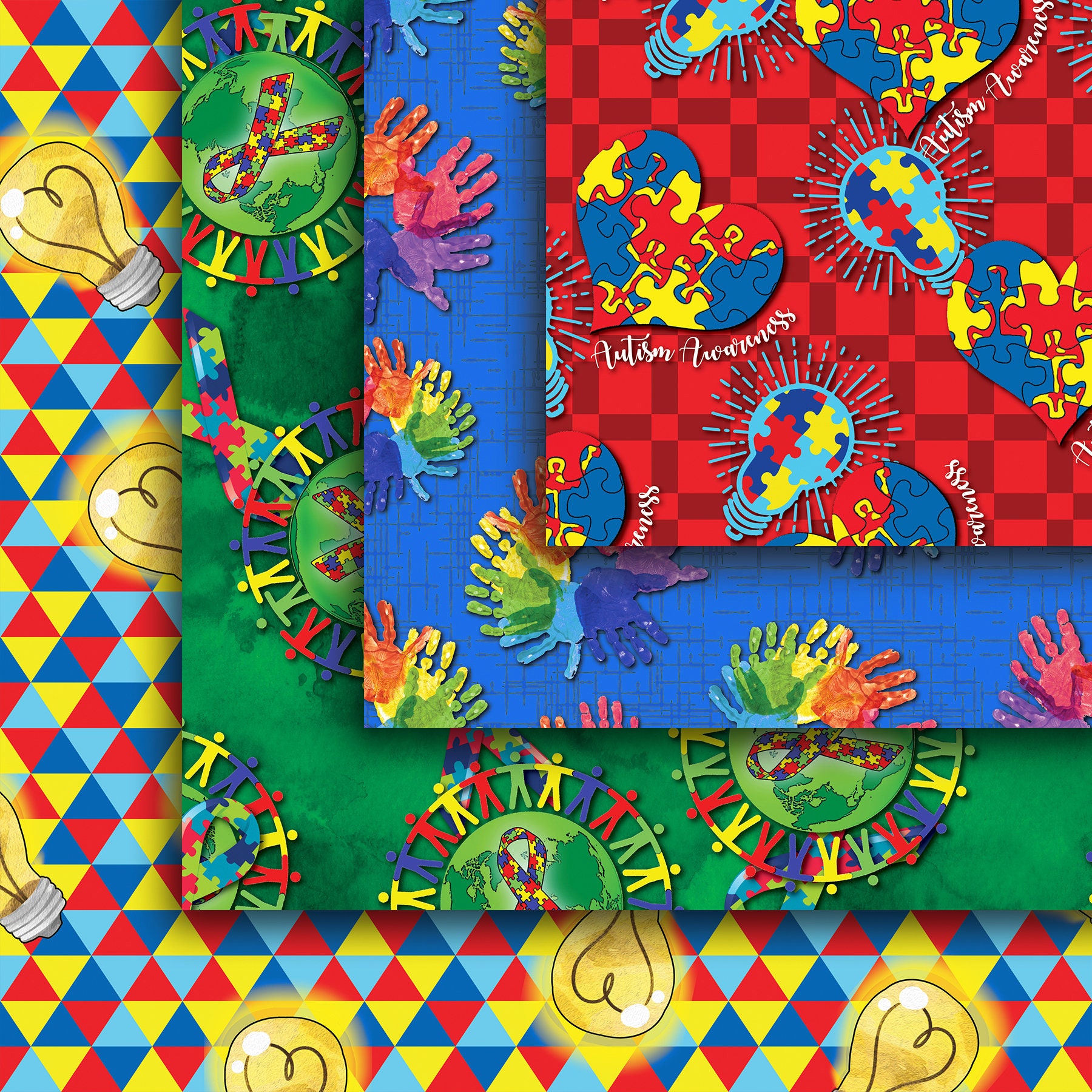 Autism Awareness Seamless Digital Paper Pack, Autism Supporter Digital ...