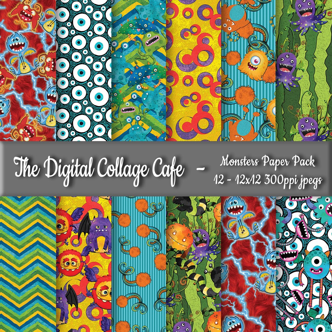 Monsters Seamless Digital Paper Pack, Monster Digital Pattern, Flying ...
