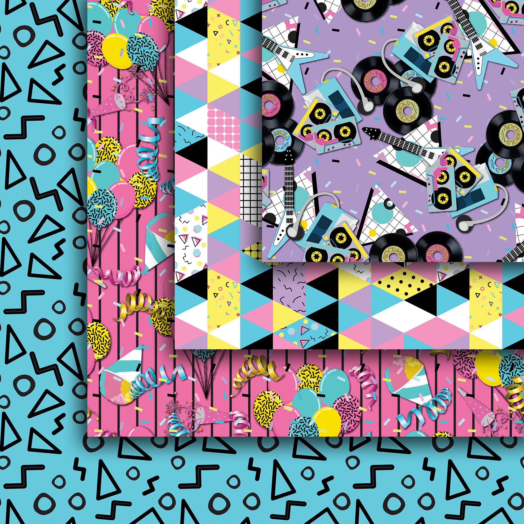 80s 90s Memphis Style Seamless Digital Paper Pack, 80s Party Digital ...