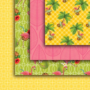 Flamingos Digital Paper Pack, Beach Paper Pack, Palm Trees Paper Pack ...