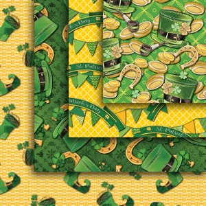 St. Patrick's Day Seamless Digital Paper Pack, Irish Papers, Leprechaun ...