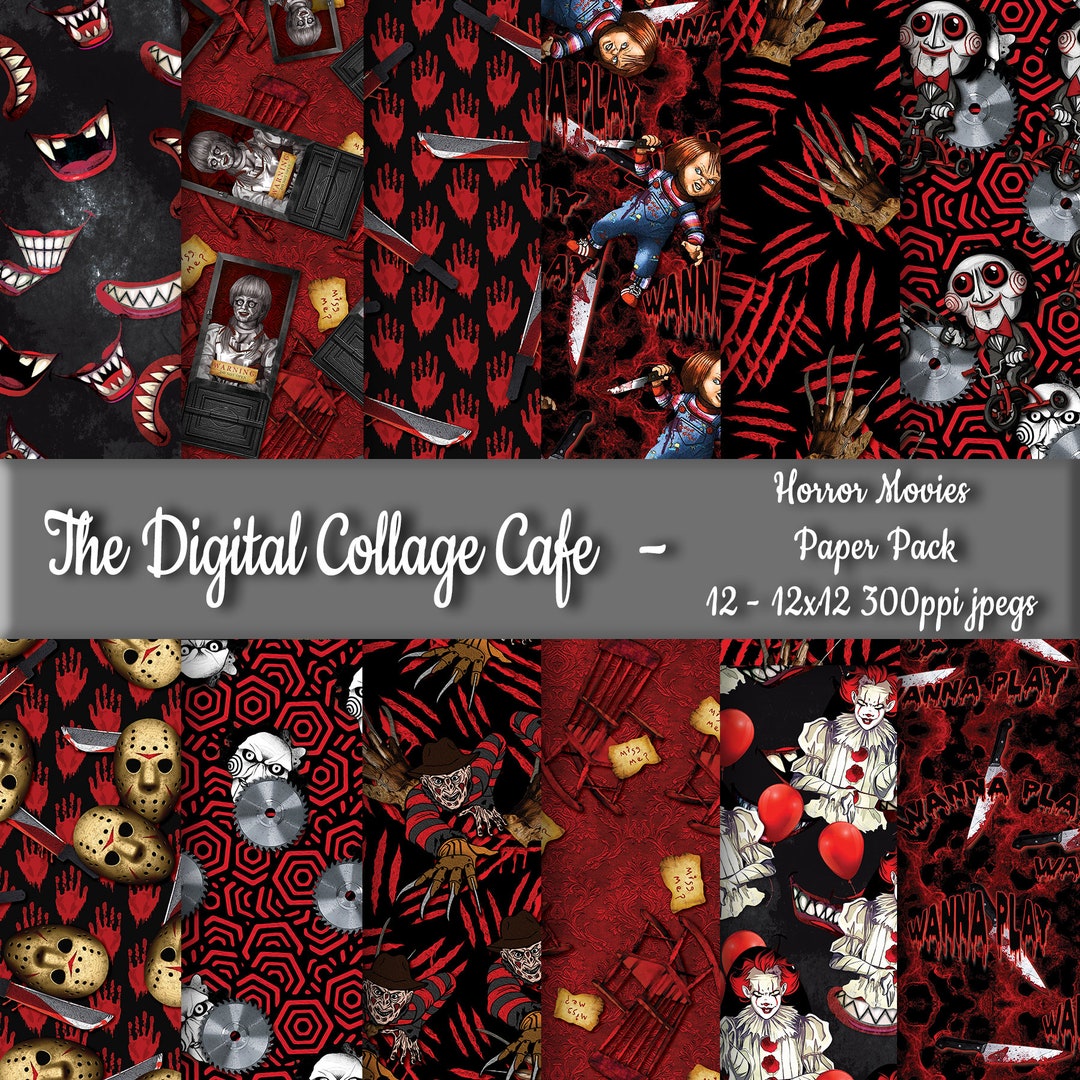 Horror Movies Seamless Digital Paper Pack, Scary Digital Paper Pattern ...