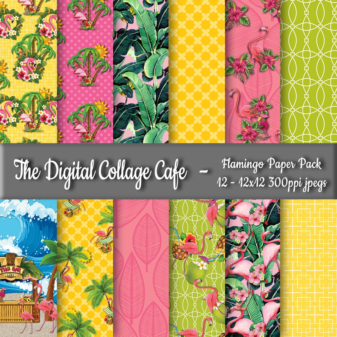 Flamingos Digital Paper Pack, Beach Paper Pack, Palm Trees Paper Pack ...