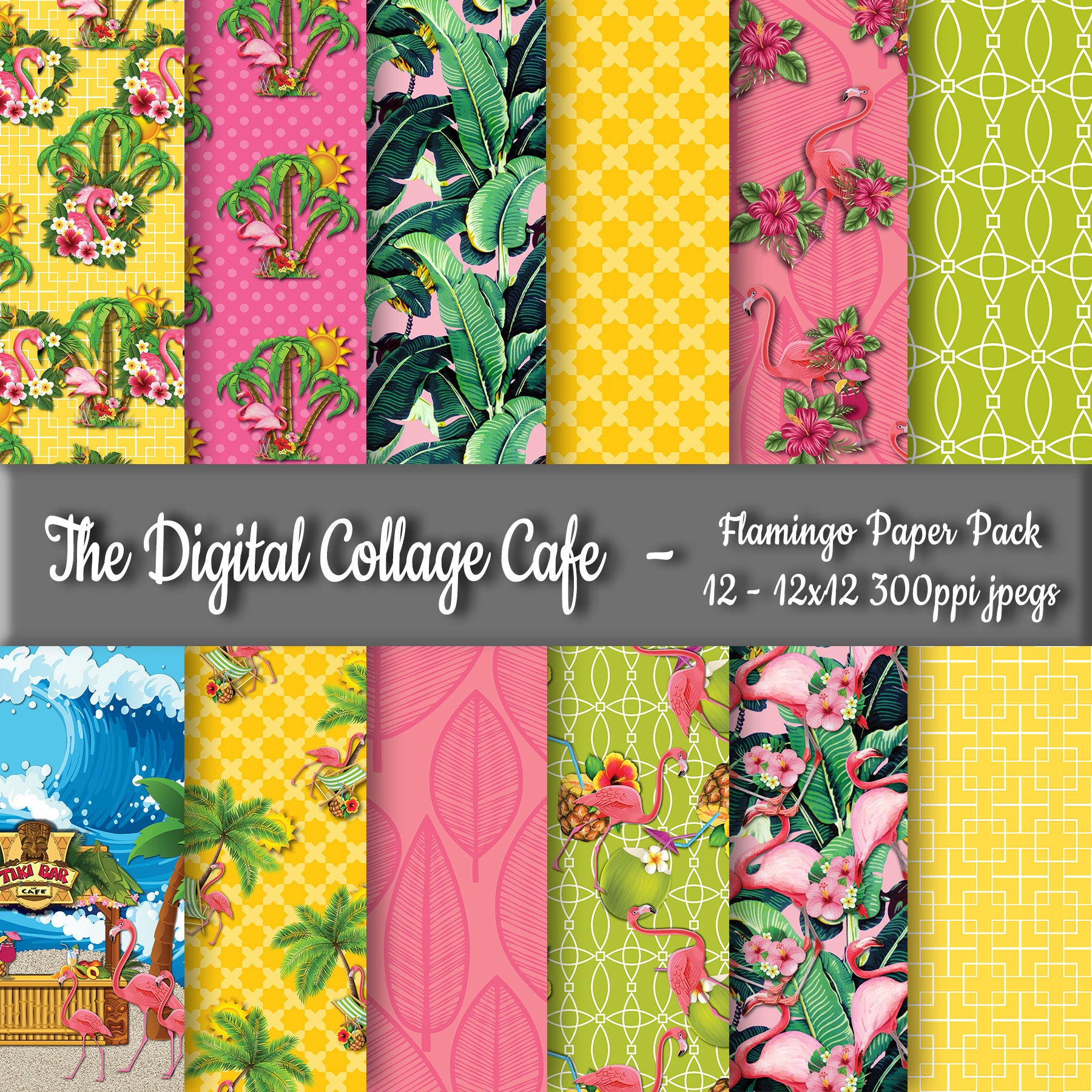 Flamingos Digital Paper Pack Beach Paper Pack Palm Trees - Etsy