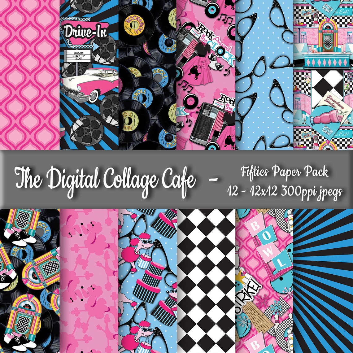 Fifties Seamless Digital Paper Pack Scrapbook Paper, 50s Digital Paper ...