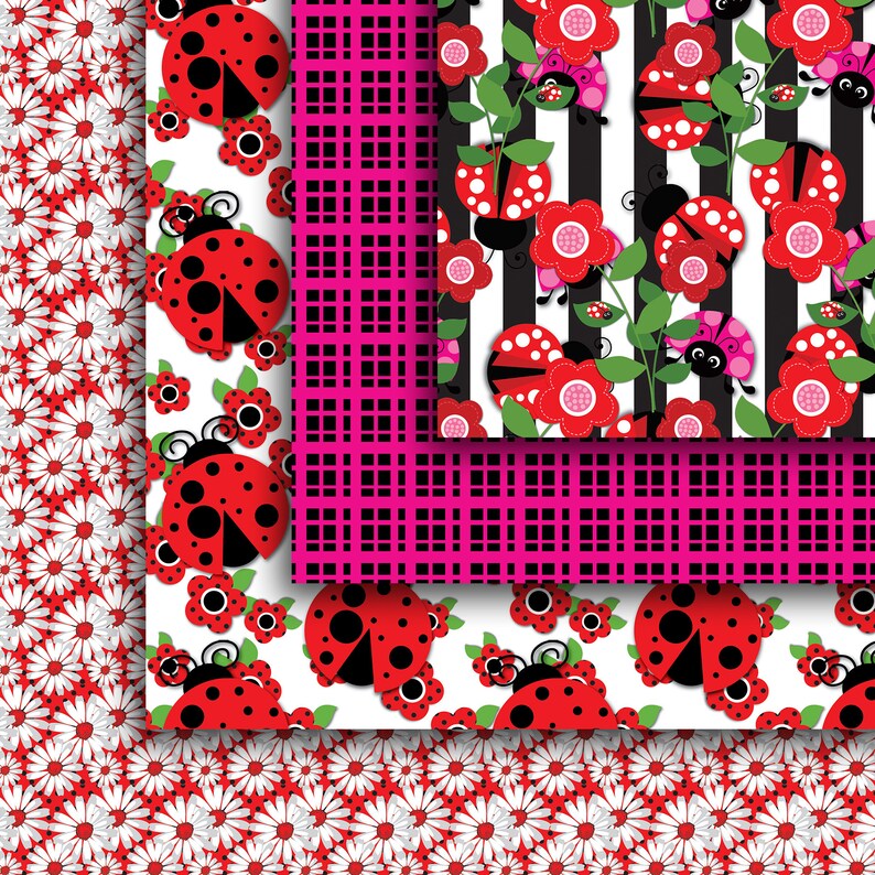 Ladybug Seamless Digital Paper Pack, June Bug Digital Paper Pack ...