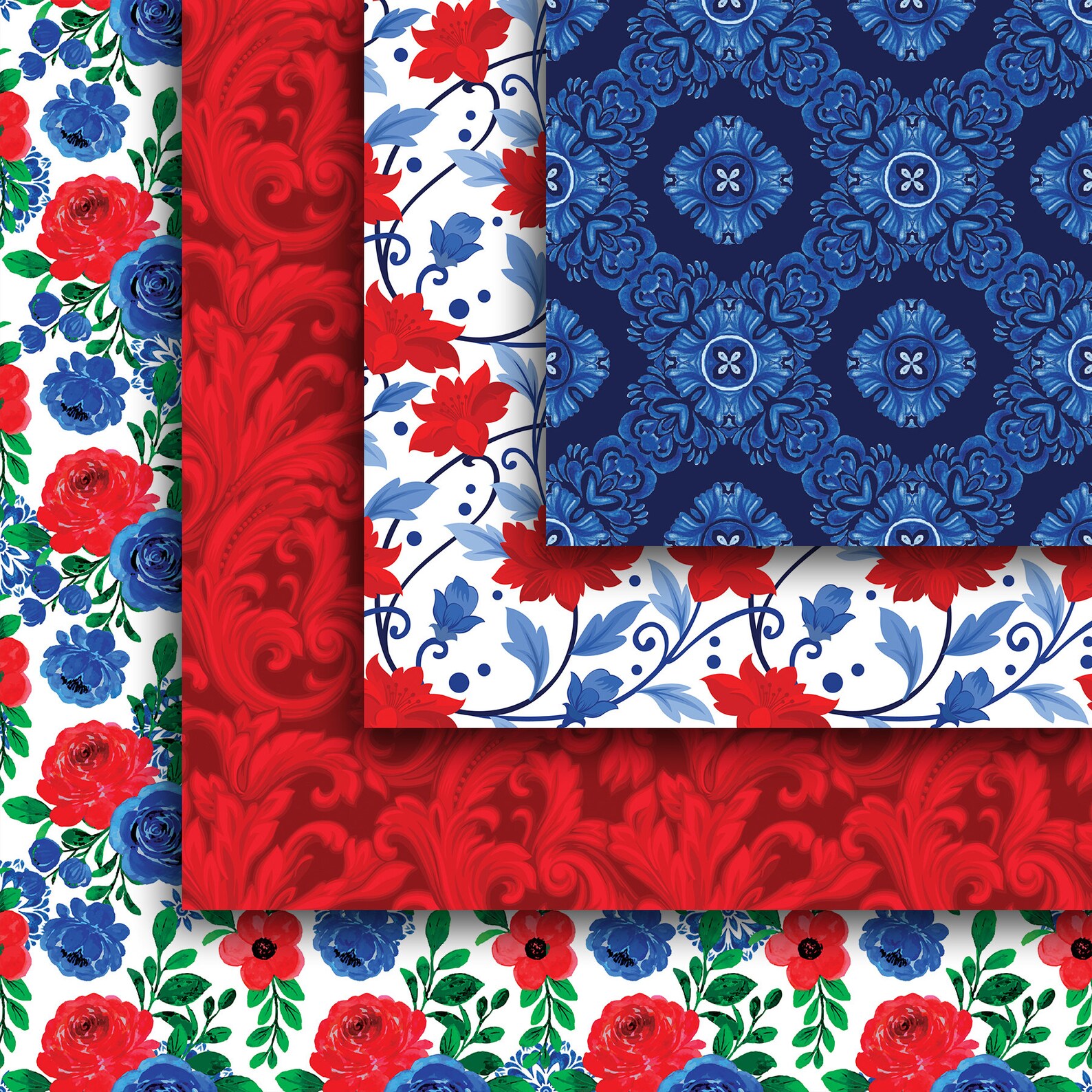 Country Farmhouse 3 Seamless Digital Paper Pack, Blue China Digital ...