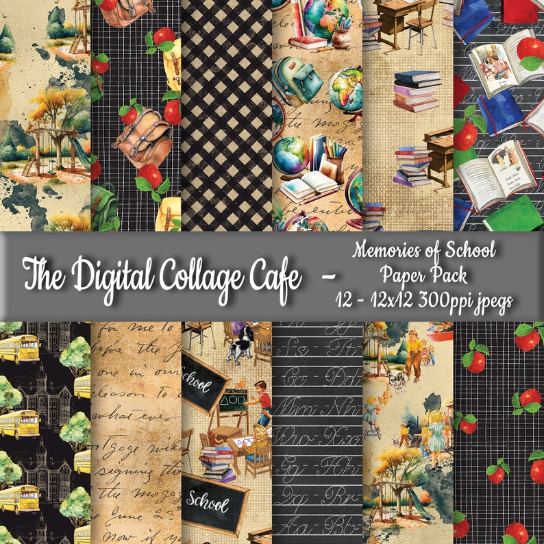 School Memories Seamless Digital Paper Pack, Dick and Jane Fabric ...