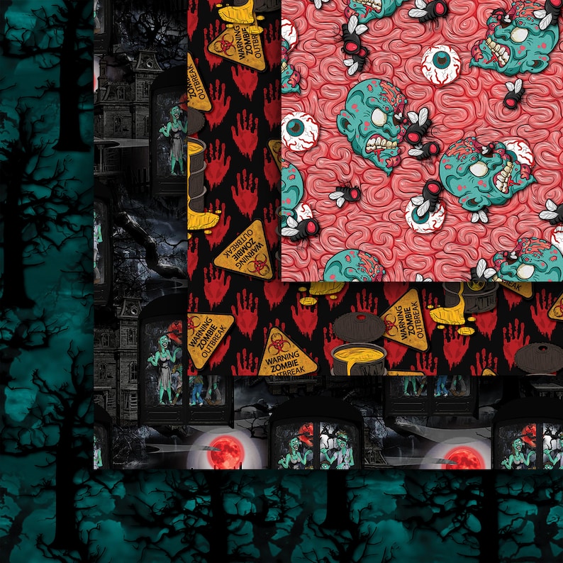 Zombies Seamless Digital Paper Pack, Halloween Digital Paper ...
