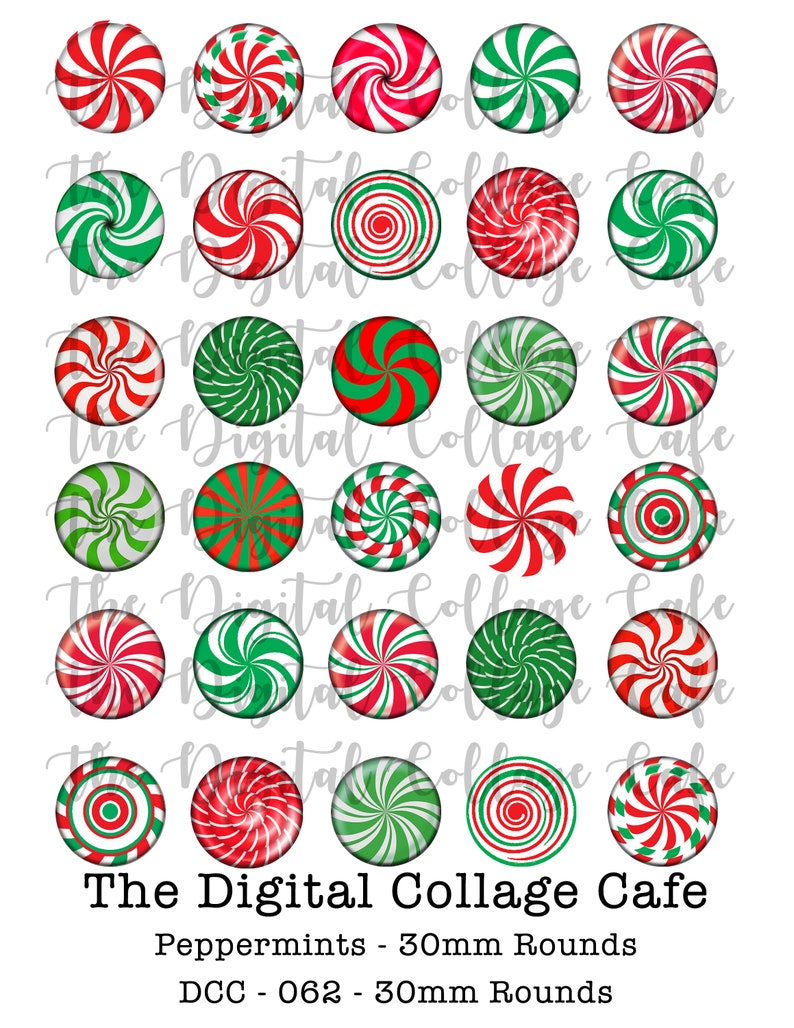 Peppermint Digital Collage Sheet Christmas Candies Digital - Etsy