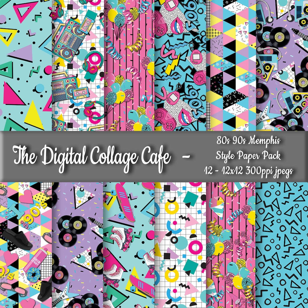 80s 90s Memphis Style Seamless Digital Paper Pack, 80s Party Digital ...