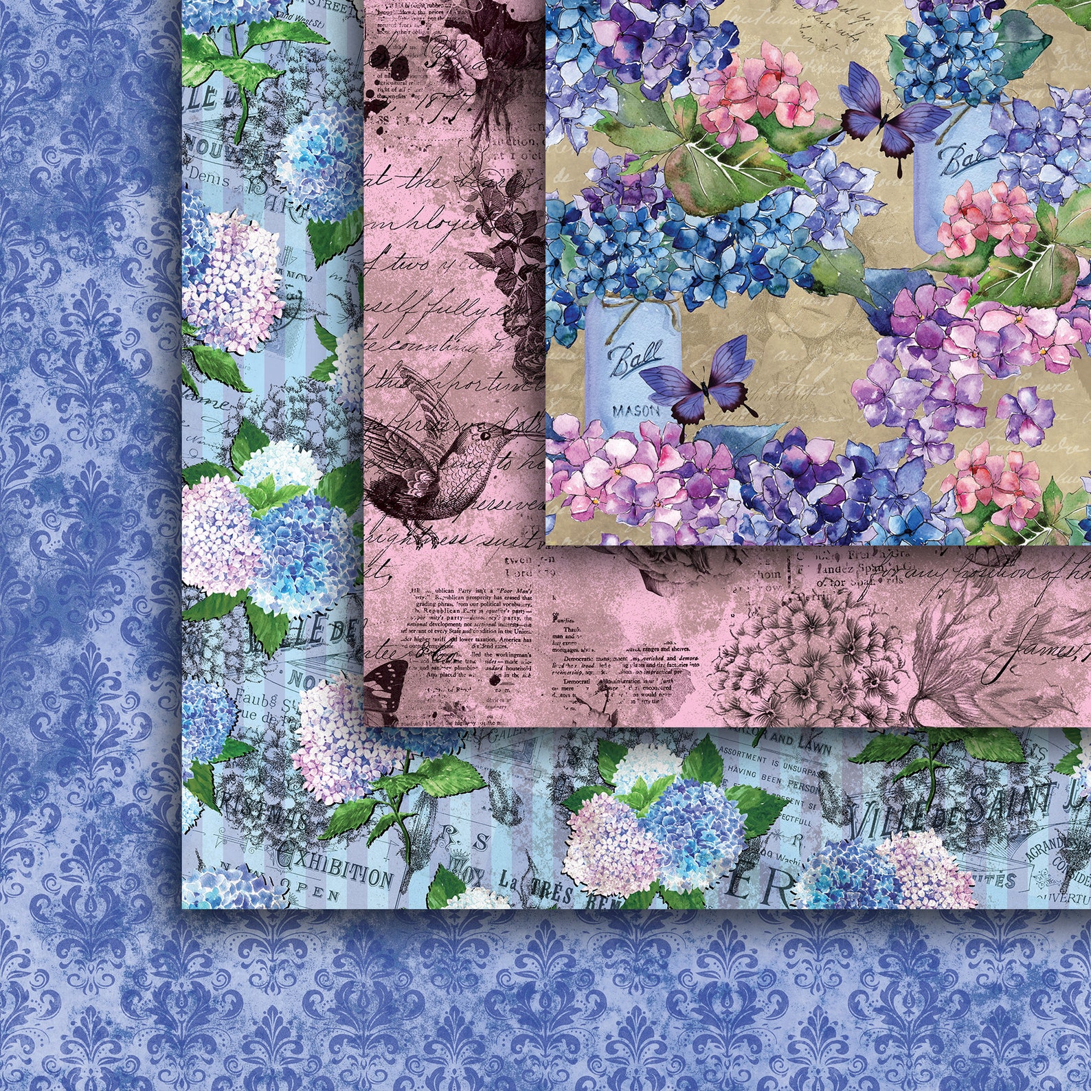 Hydrangeas Seamless Digital Paper Pack, Hydrangea Digital Pattern ...
