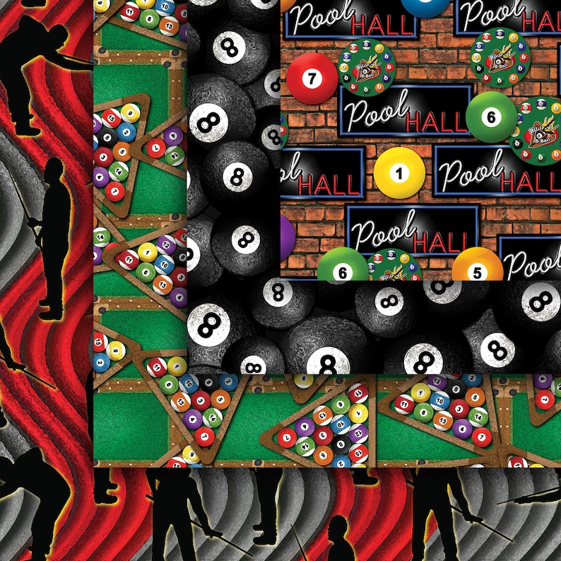 Pool Seamless Digital Paper Pack, Billiards Digital Paper, Pool Hall ...