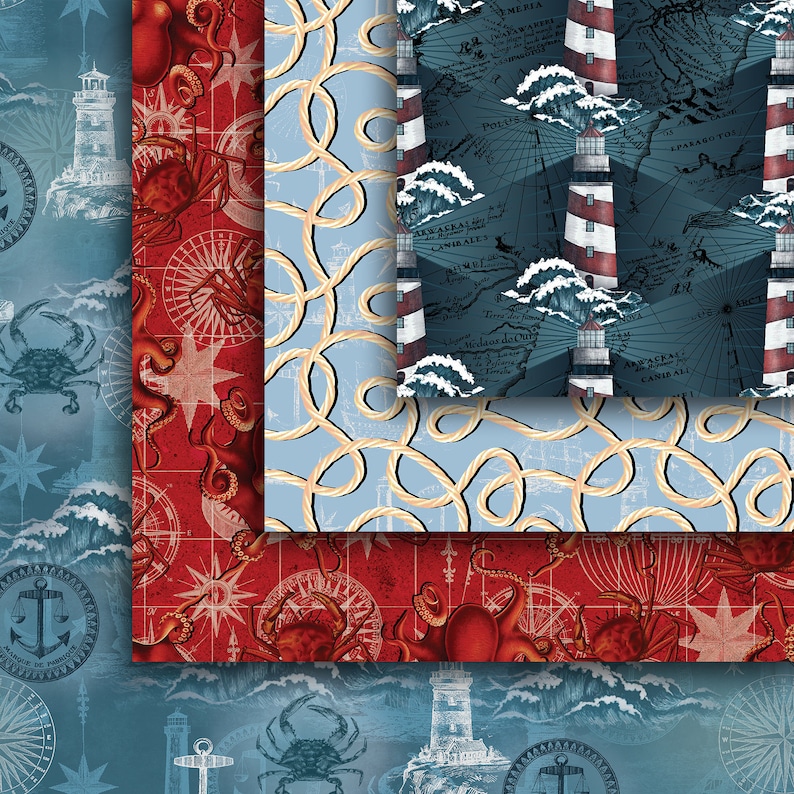 Nautical Seamless Digital Paper Pack Out at Sea Seamless | Etsy