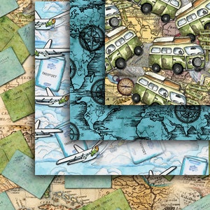 Travel Seamless Digital Paper Pack, Adventure Digital Paper, Wanderlust ...