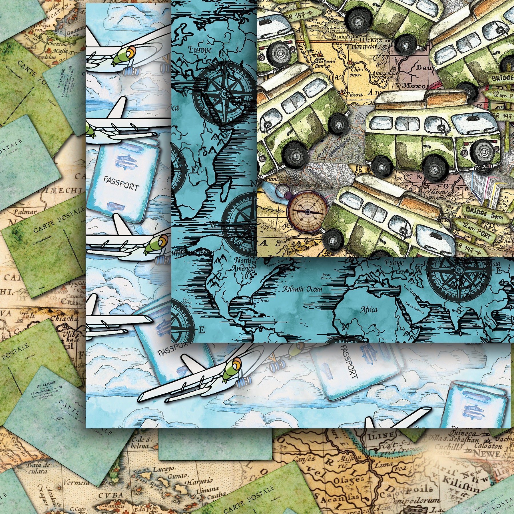 Travel Seamless Digital Paper Pack, Adventure Digital Paper, Wanderlust ...