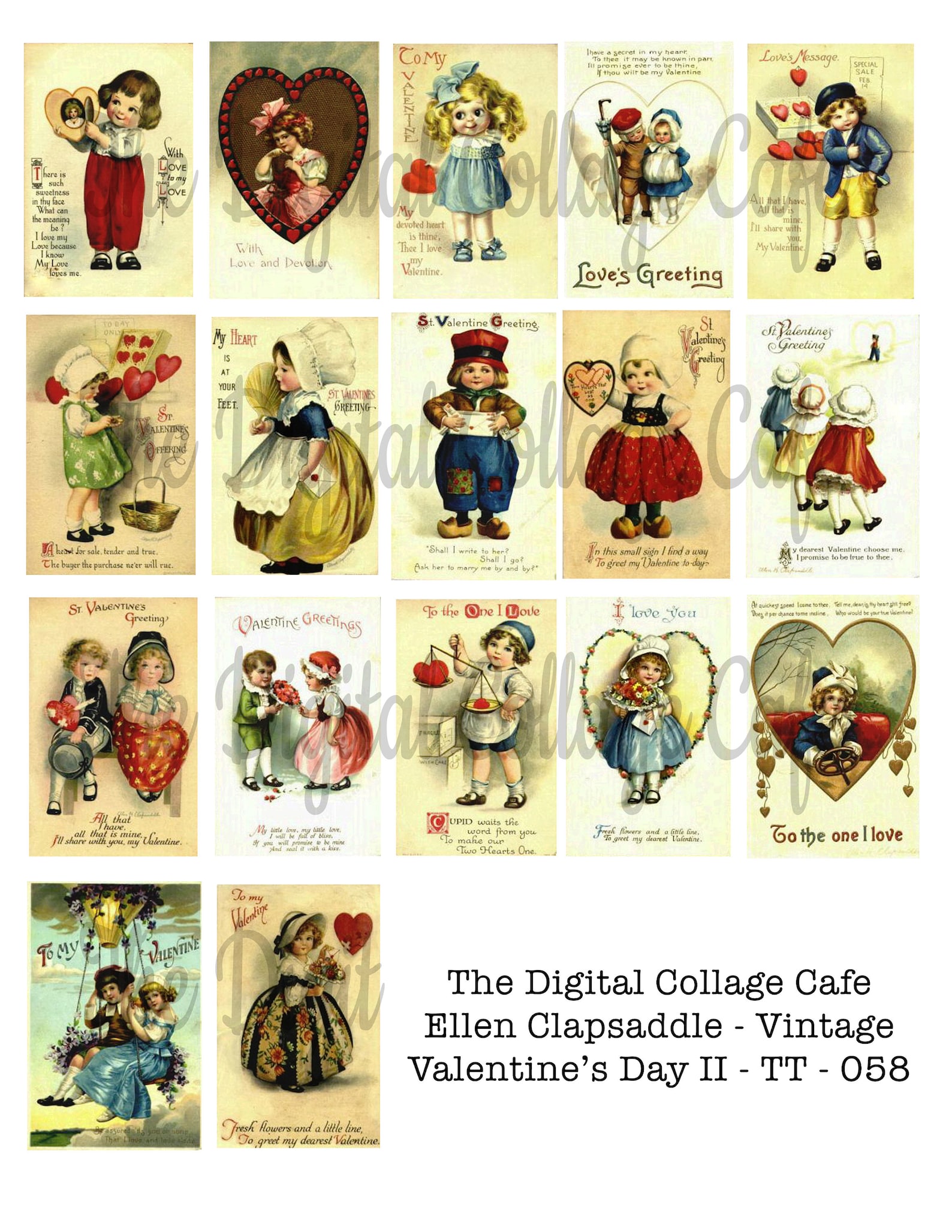 Ellen Clapsaddle Vintage Valentine's Day II Digital Collage Sheet - TT ...