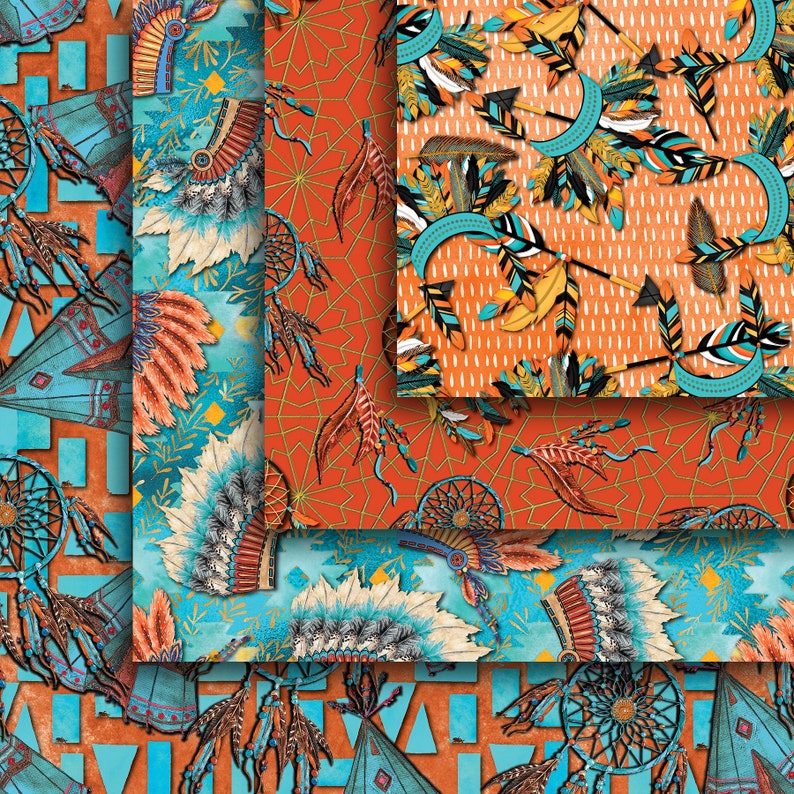 Native American Seamless Digital Paper Pack, Tribal Digital Paper ...
