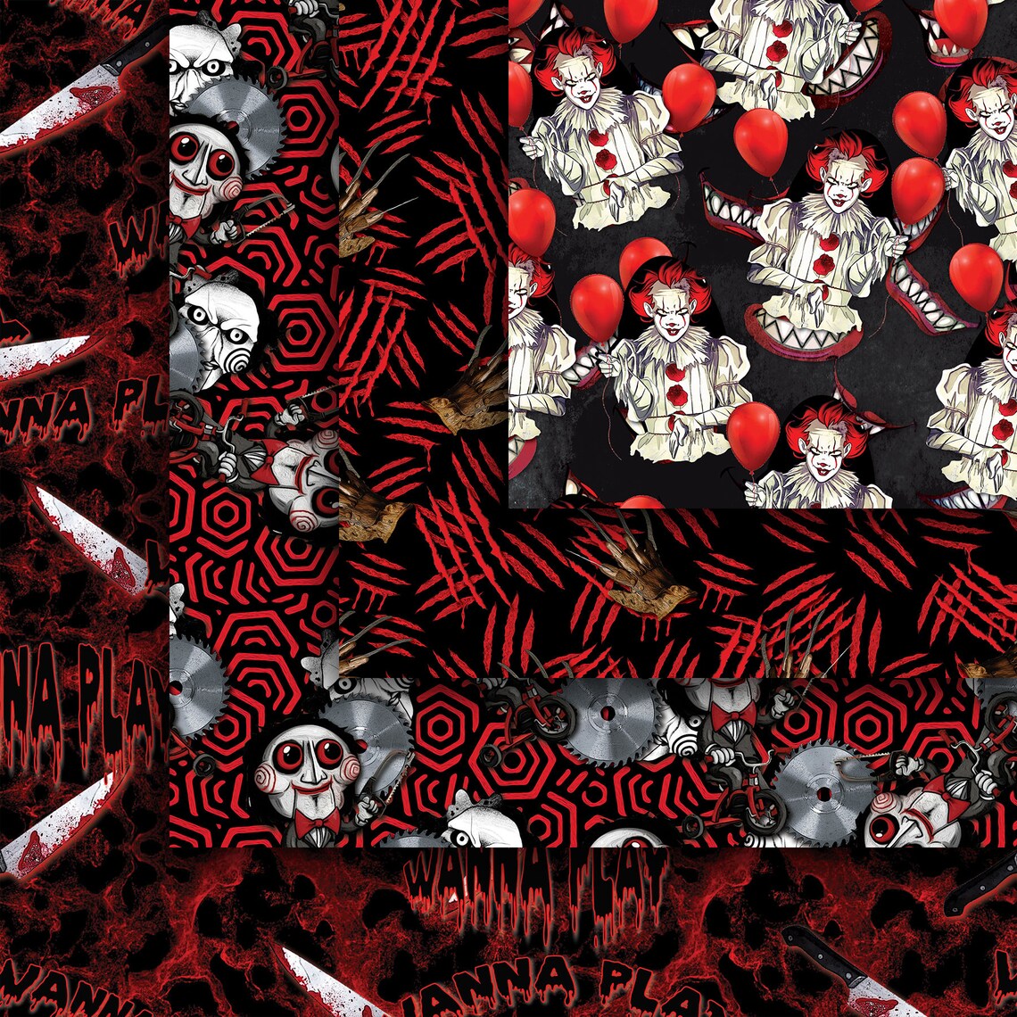 Horror Movies Seamless Digital Paper Pack, Scary Digital Paper Pattern ...
