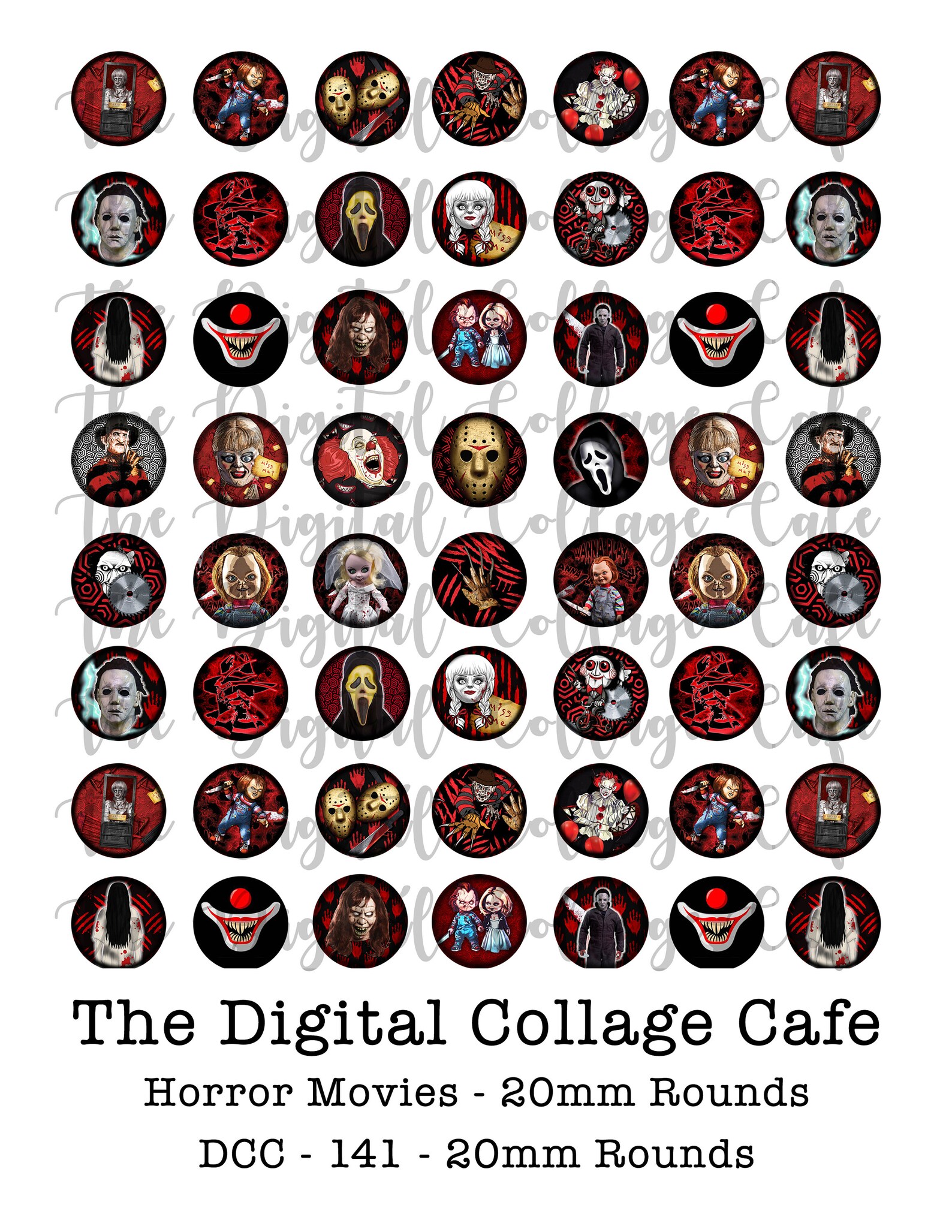 Horror Movies Digital Collage Sheet, Halloween Collage -dcc141-18mm ...