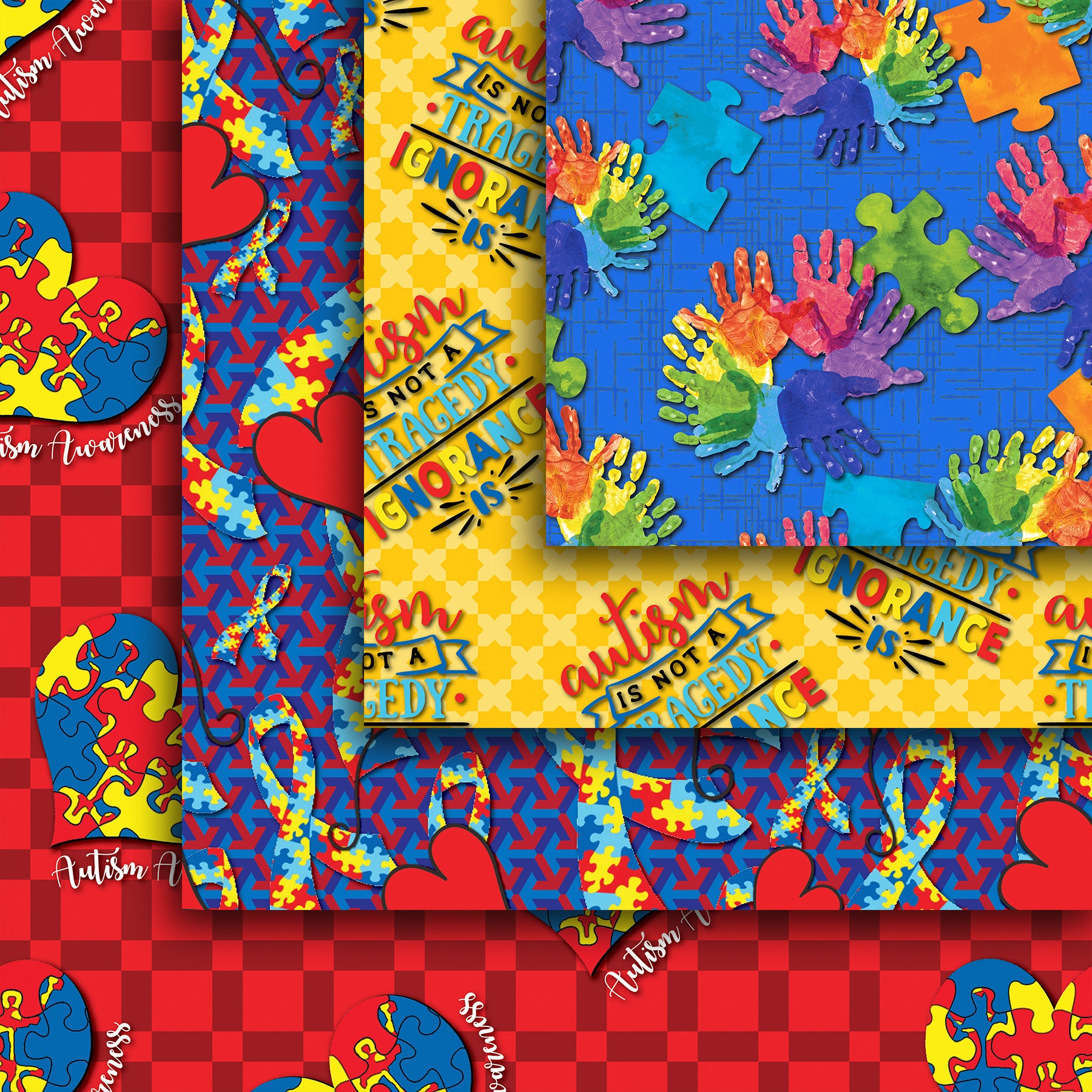 Autism Awareness Seamless Digital Paper Pack, Autism Supporter Digital ...