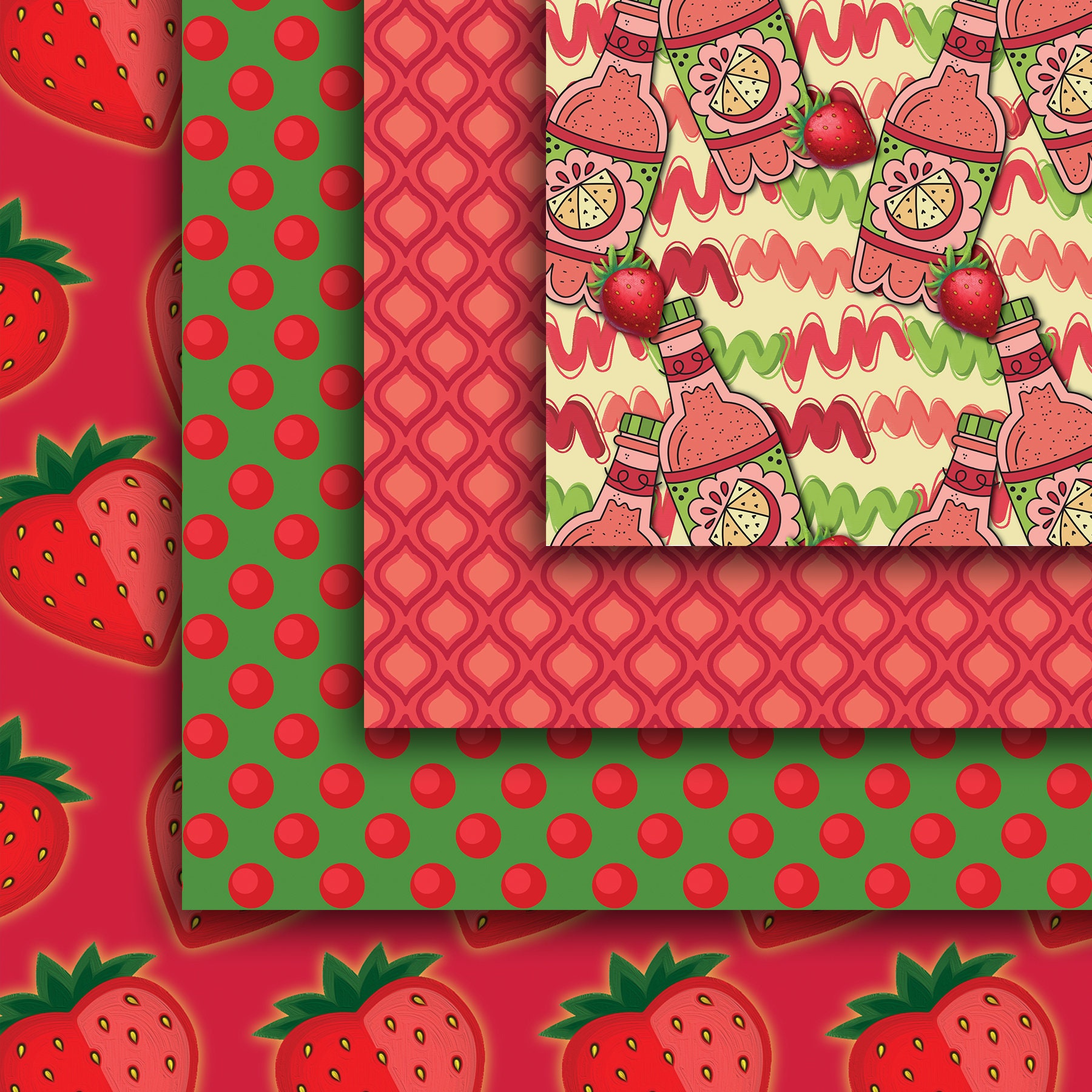 Strawberry Digital Paper Pack, Fruit Digital Paper Pack, Cocktail ...