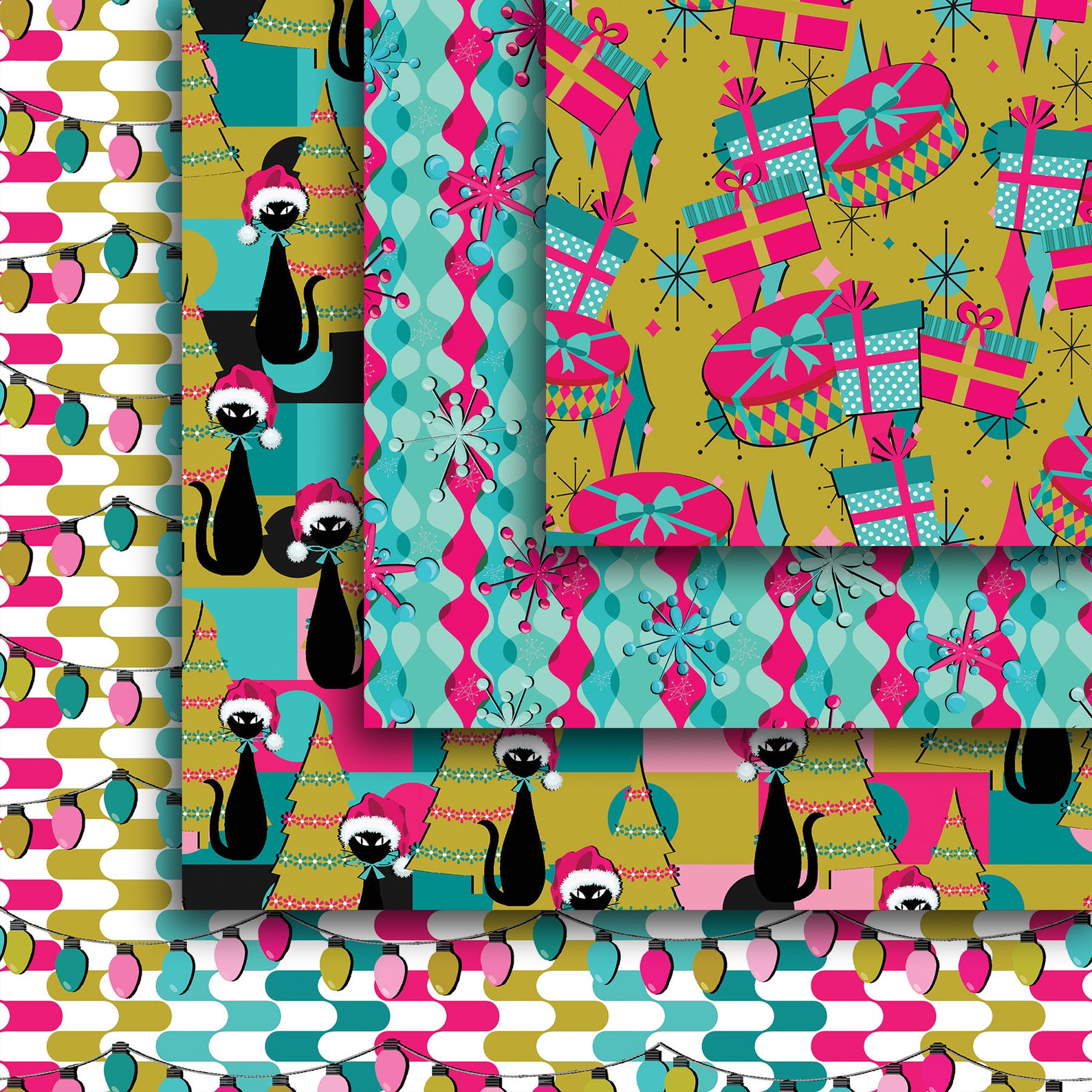 Mid Century Modern Christmas Seamless Digital Paper Pack - Etsy