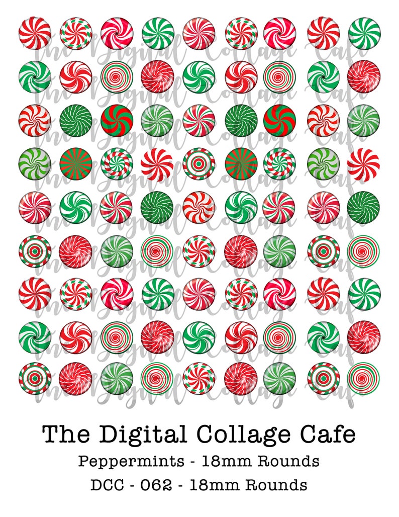 Peppermint Digital Collage Sheet Christmas Candies Digital | Etsy
