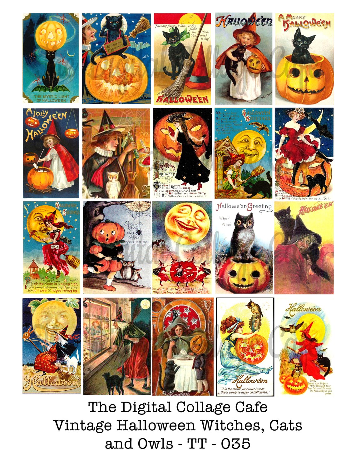 Vintage Halloween Witches Cats and Owls Digital Collage Sheet | Etsy