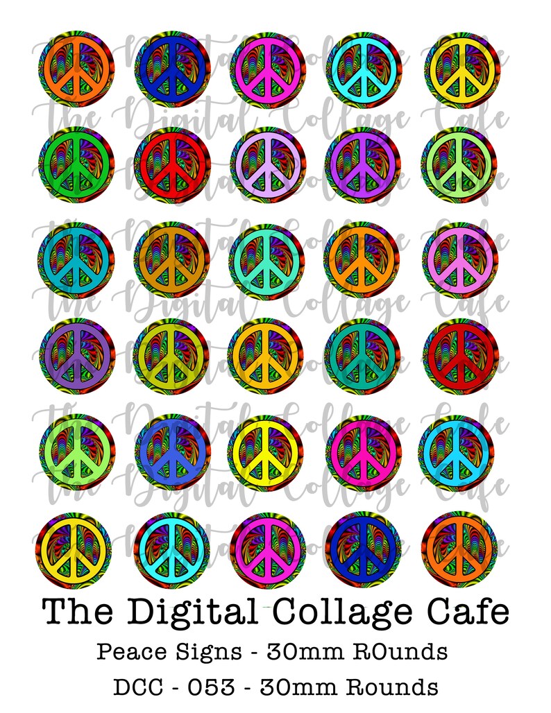 Peace Signs Digital Collage Sheet Hippie Collage DCC053 | Etsy