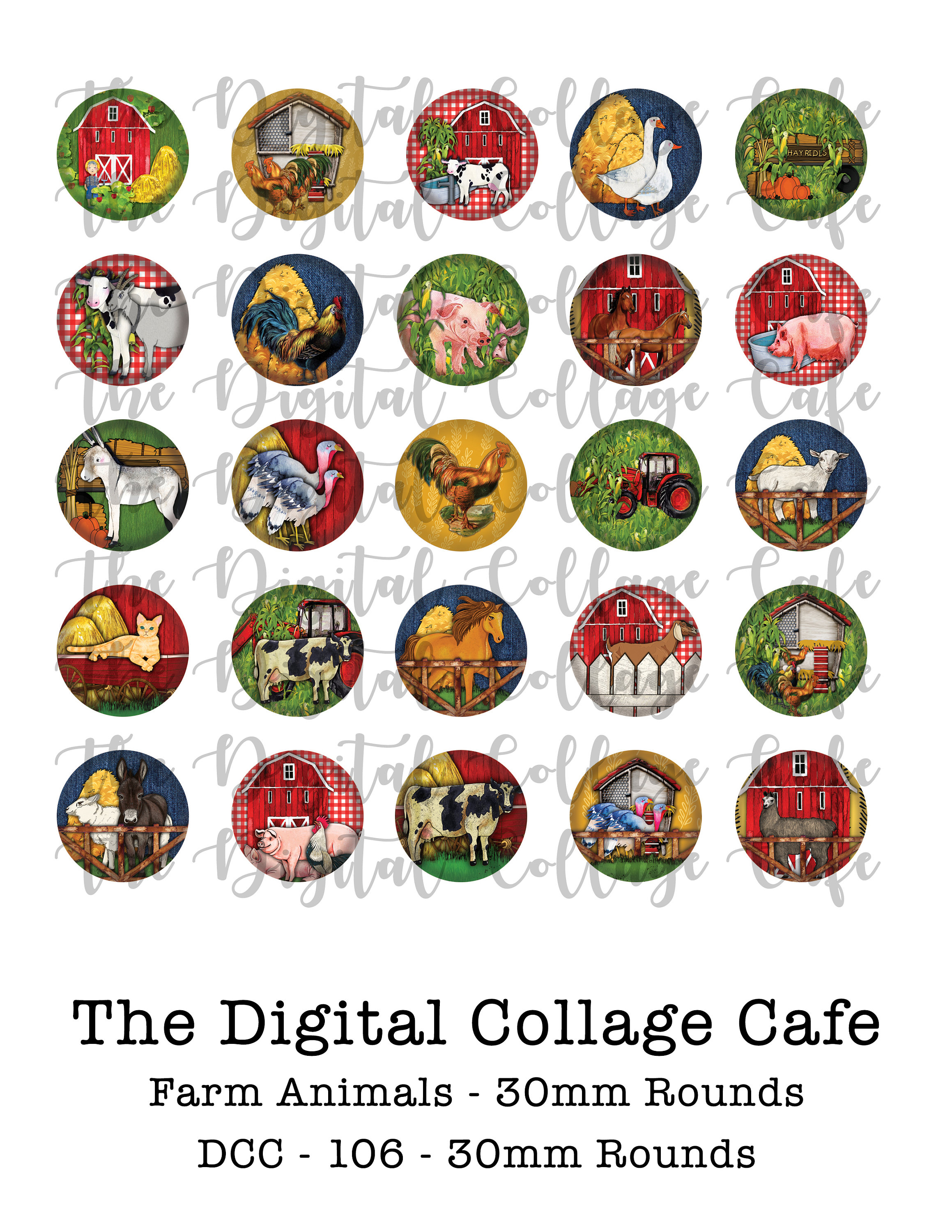 Farm Animals Collage Sheet Pig Collage Cow Collage DCC106 - Etsy