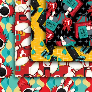 Bowling Seamless Digital Paper Pack, Strike Scrapbook Papers, Sports ...