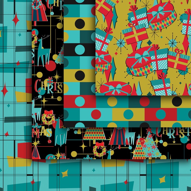 Retro Christmas Seamless Digital Paper Pack Mid Century - Etsy