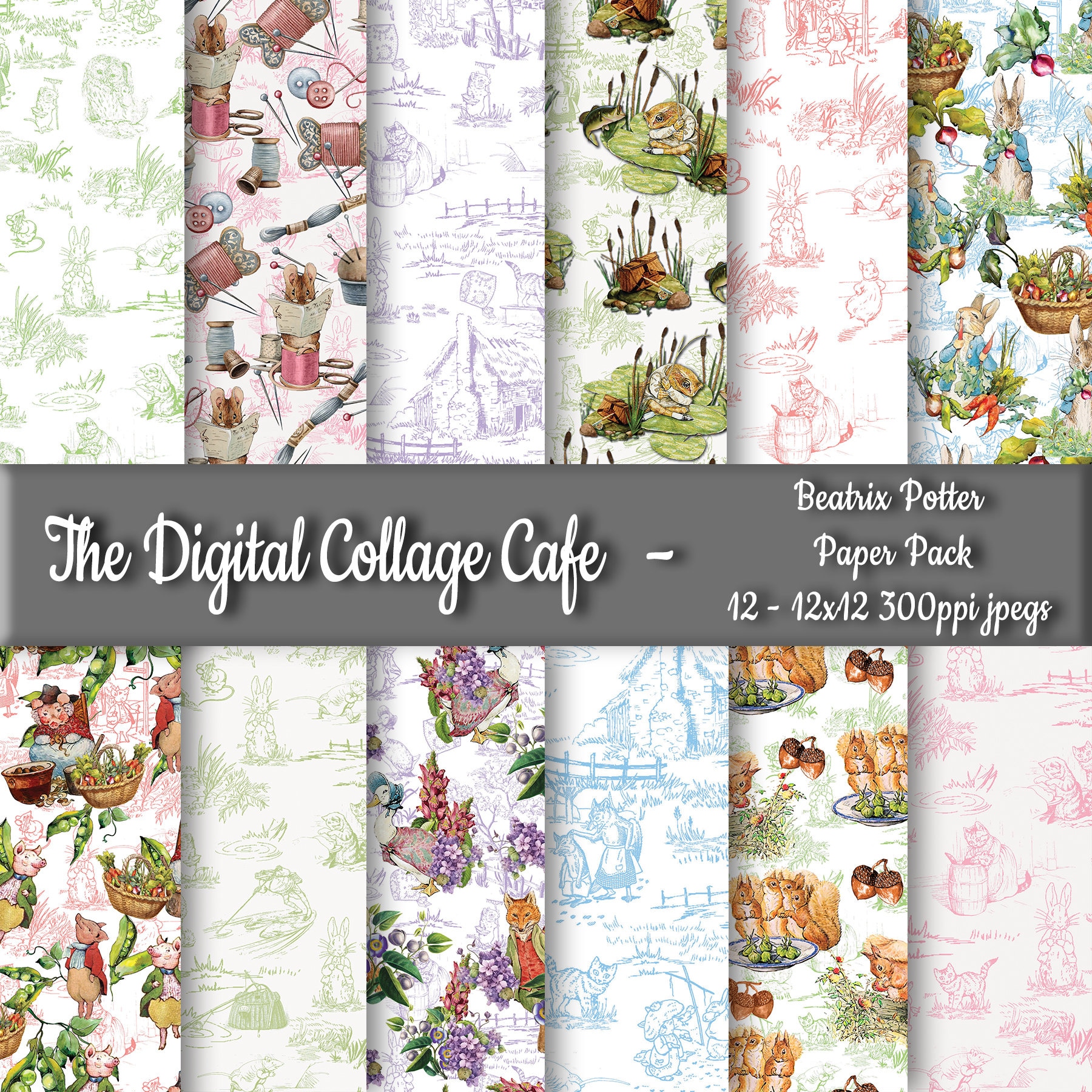 Beatrix Potter Seamless Digital Paper Pack, Peter Rabbit Digital ...