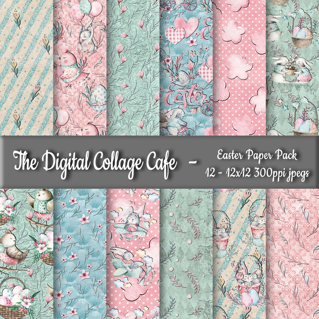 Happy Easter Seamless Digital Paper Pack, Rabbit Scrapbook Papers, Bird ...