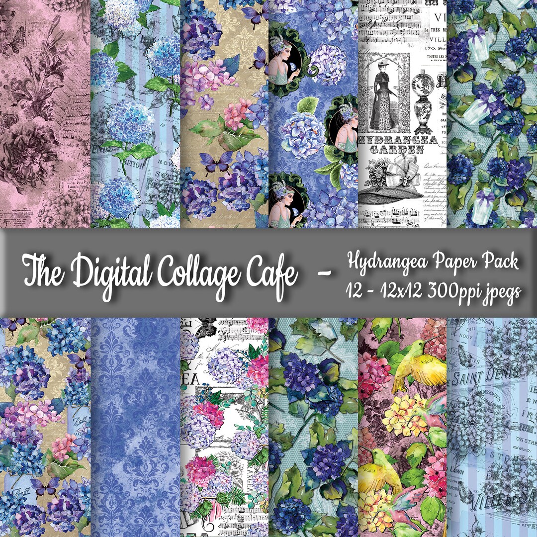 Hydrangeas Seamless Digital Paper Pack, Hydrangea Digital Pattern ...