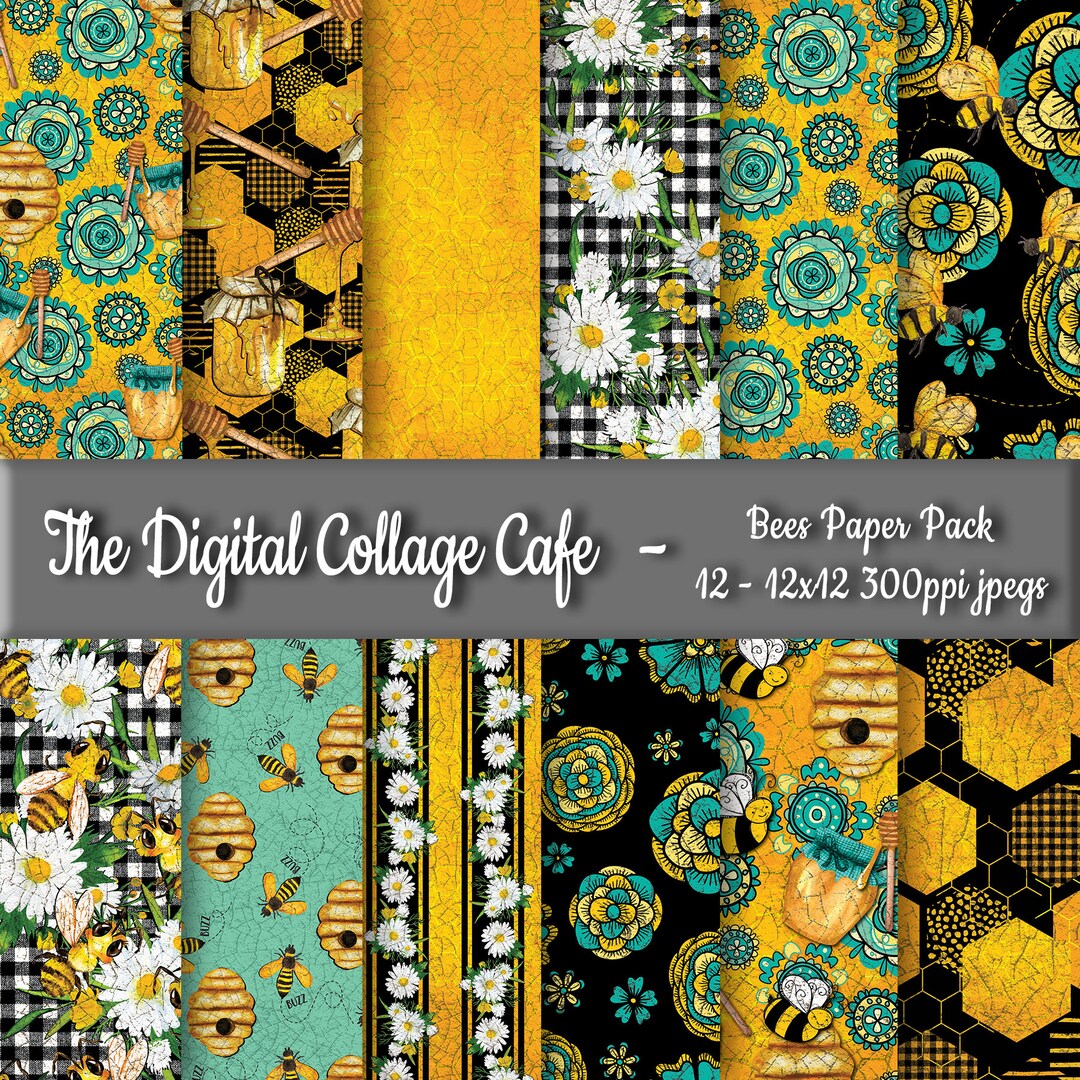 Bees Seamless Digital Paper Pack, Honeycomb Digital Pattern, Bumble Bee ...