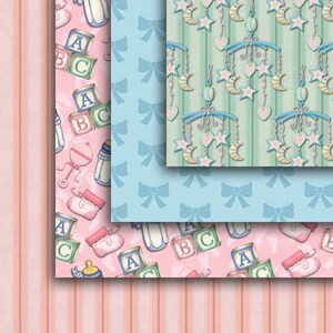Baby Seamless Digital Paper Pack, Baby Shower Scrapbook Paper, Baby ...
