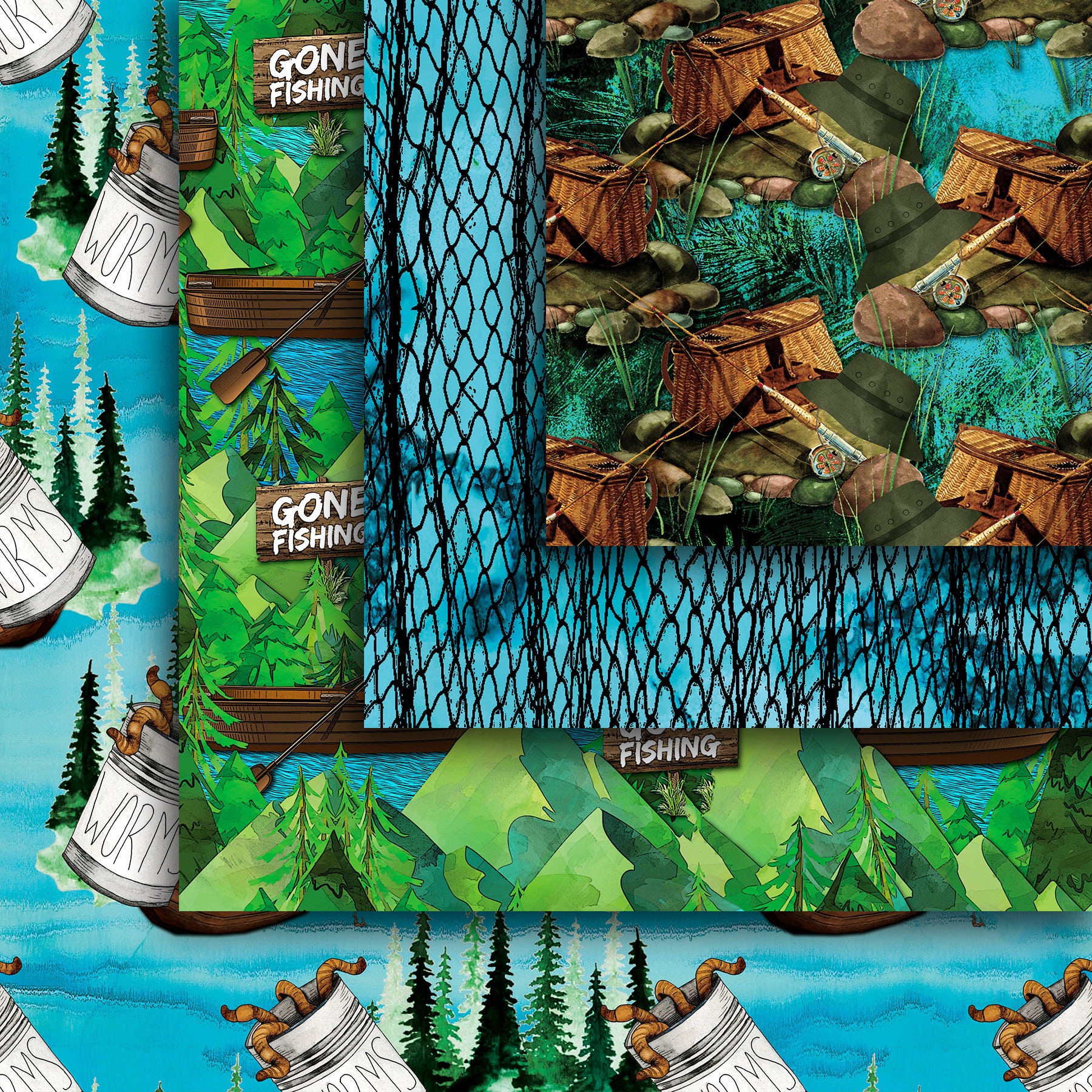 Fishing Seamless Digital Paper Pack, Nature Digital Paper Pack ...